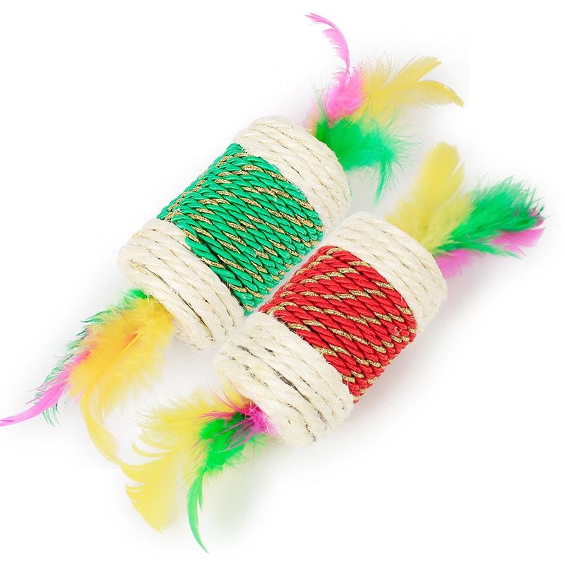 Brinquedo Gato Bolinha Sisal Catnip Com Penas Formato Cilindro | Shopee ...
