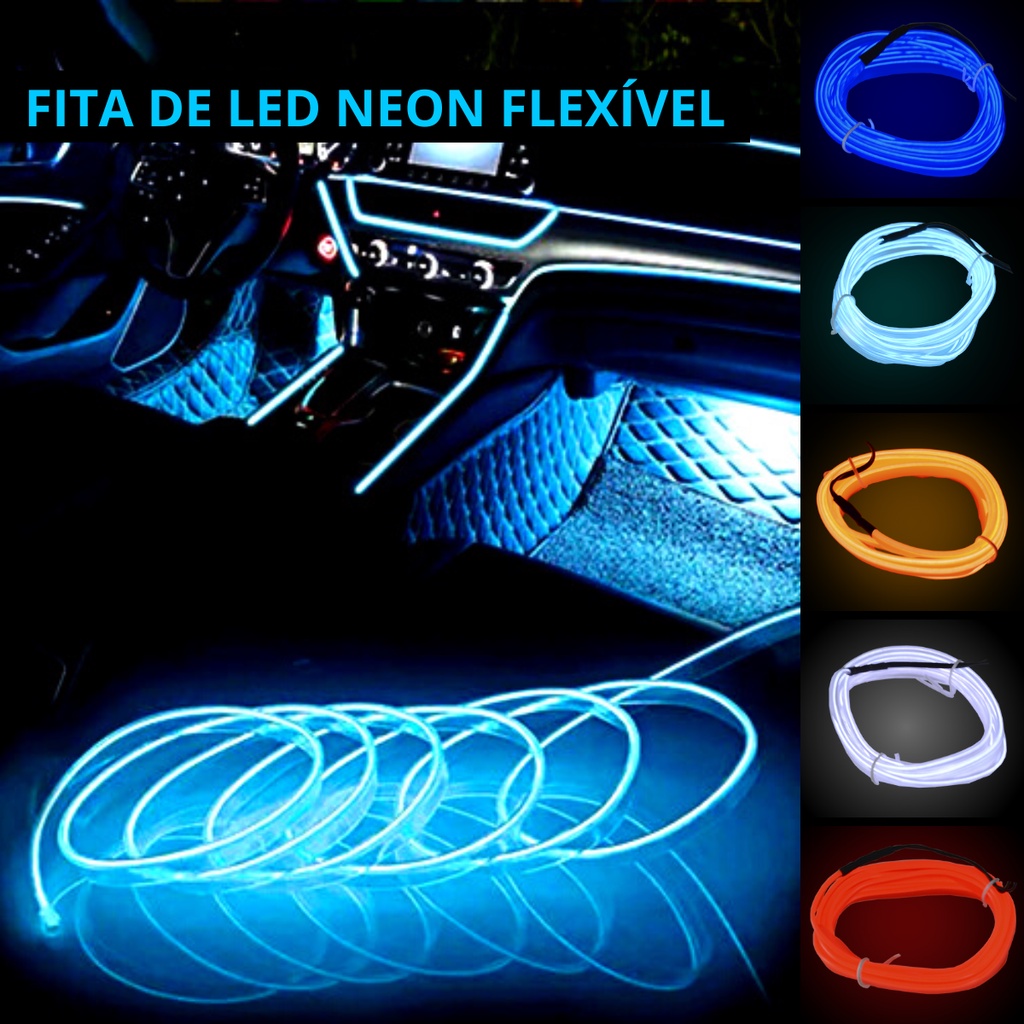 Fita de Led carro Cores Neon Decoração Automotiva 12v 2 metros Fita fio ...