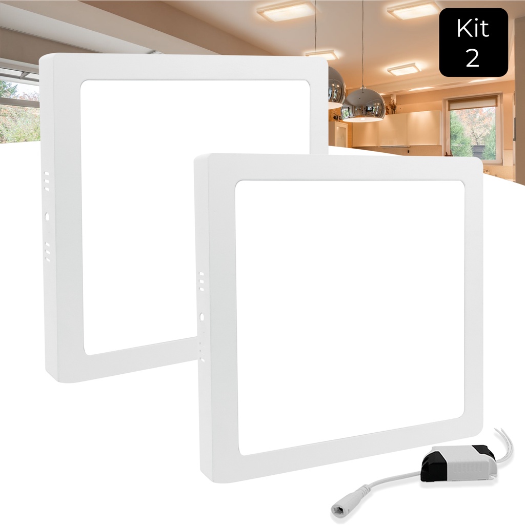 Kit 2 Painel Plafon Sobrepor Led 25w Quadrado Luz Branco Quente - Corre Que Ta Baratinho