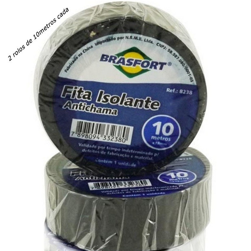 Kit 2x Fita Isolante 10 Metros X 19mm Preta Antichama (2 Rolos ...