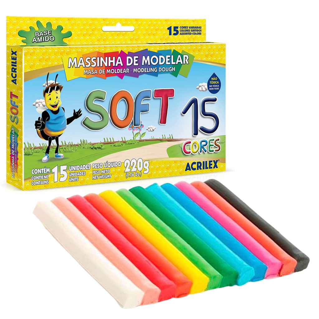 Massinha De Modelar Soft Acrilex 15 Cores, Diversão Infantil Material ...