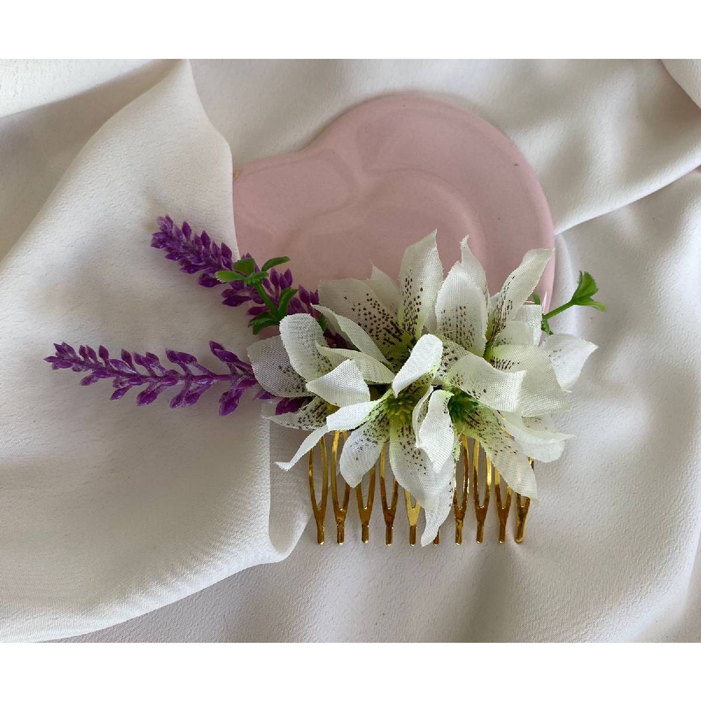 Arranjo de Cabelo para Noivas Grinalda Flor Nude com Lavanda | Shopee ...