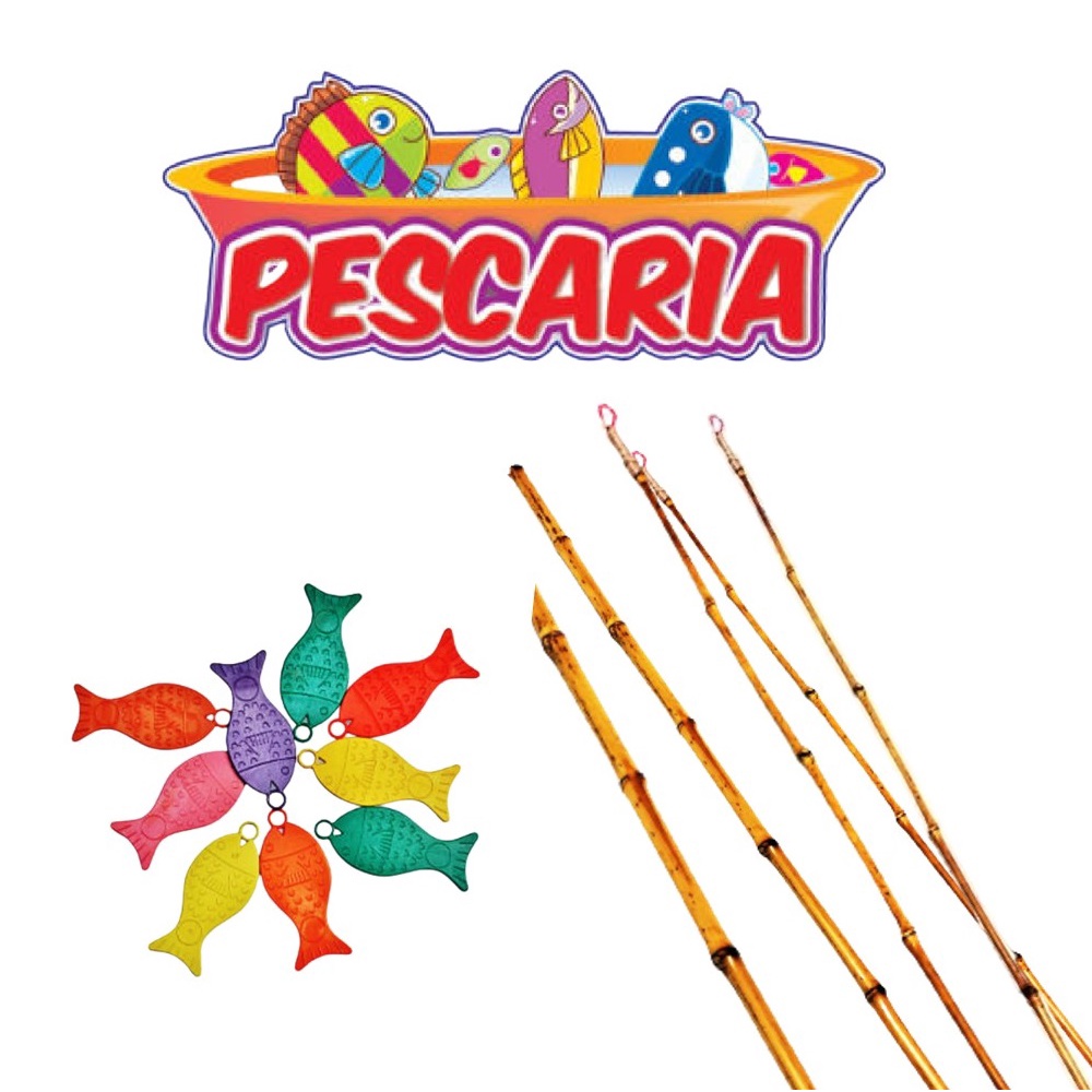 KIT PESCARIA 10 VARAS + 40 PEIXINHOS + PAINEL PESCA FESTA JUNINA ARRAIA ...