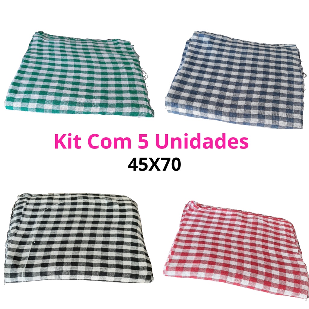 Pano de chão kit com 5 Panos xadrez Grande 45x70 Saco alvejado xadrez ...