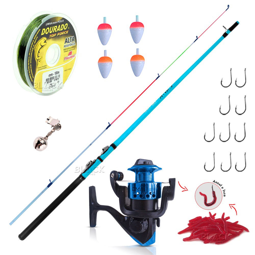 Kit Pesca Vara e Molinete 1 Vara Piapara 1,50M 1 Molinete Com Linha Mais Acessórios (REF81 ...