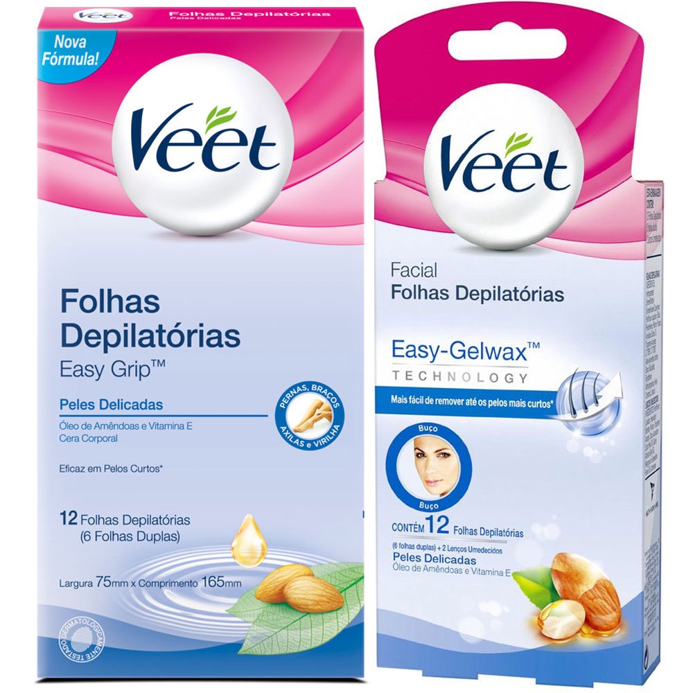 Kit Veet Pele Delicada Folhas Depila Corpo c/12+Facial c/12 | Shopee Brasil