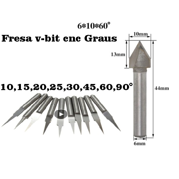 Fresa v-bit cnc router vários graus e tamanhos a escolha envio imediato ...