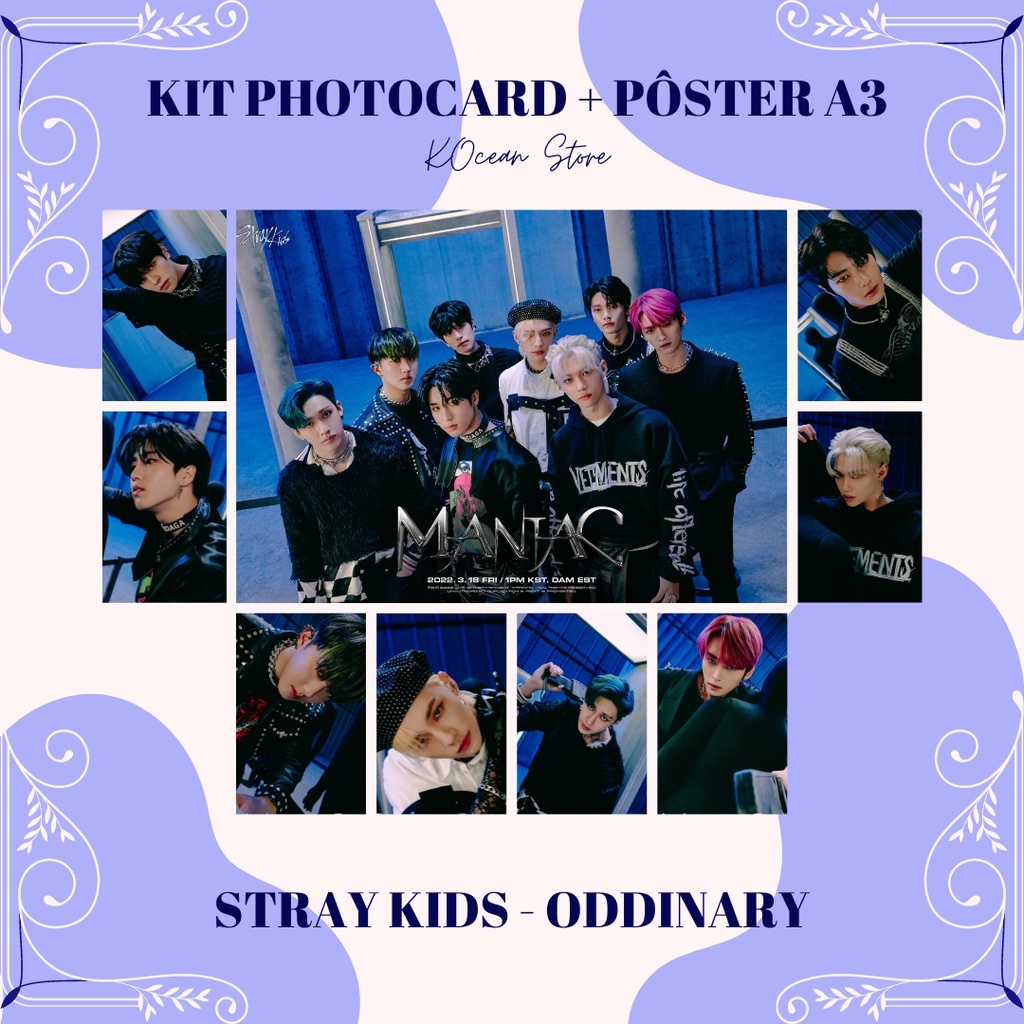 Stray Kids oddinary maniac kit com 8 Photocards e Pôster A3 (42 cm x 29,5cm) | Shopee Brasil
