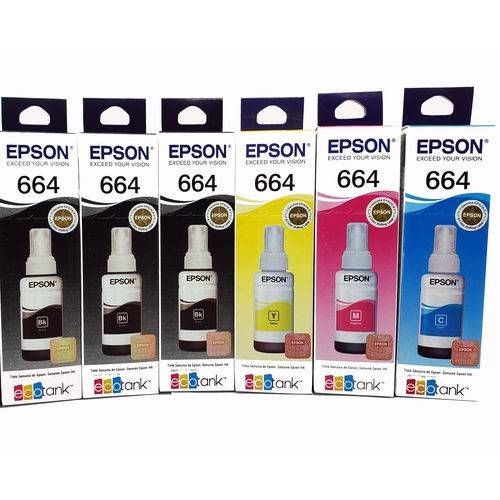 Kit 6 Tinta Original Epson L120 L1300 L395 664 T644 L396 L355 L555 L365 ...