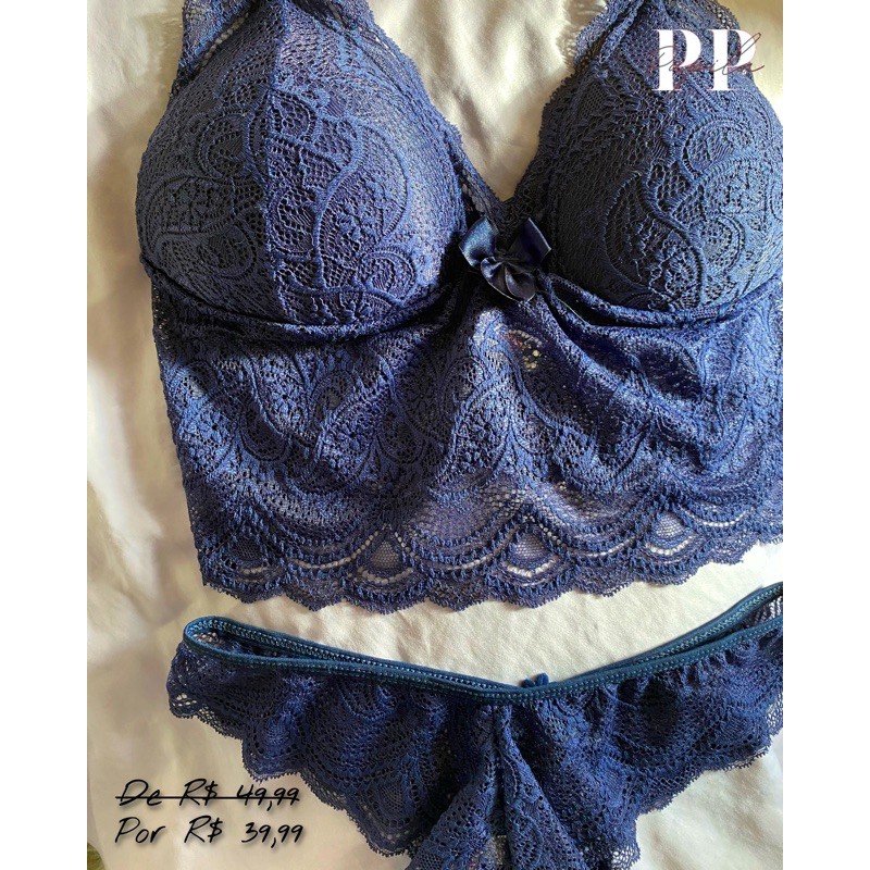 Conjunto de Renda Azul Royal tam G | Shopee Brasil