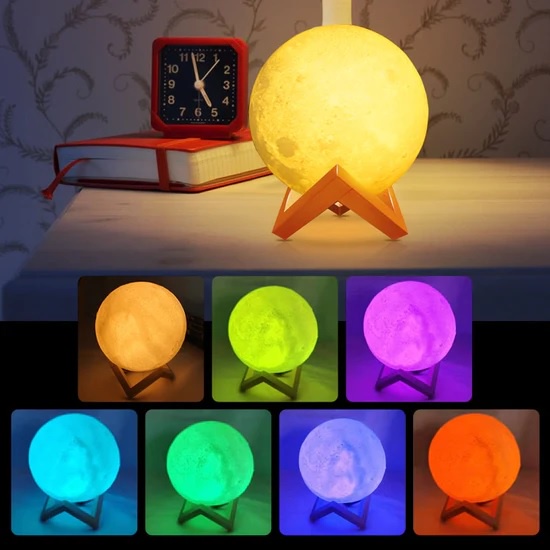 Luminaria Lua 12cm + Base 4cm 3D Colorida, Branco ou Amarela | Shopee ...