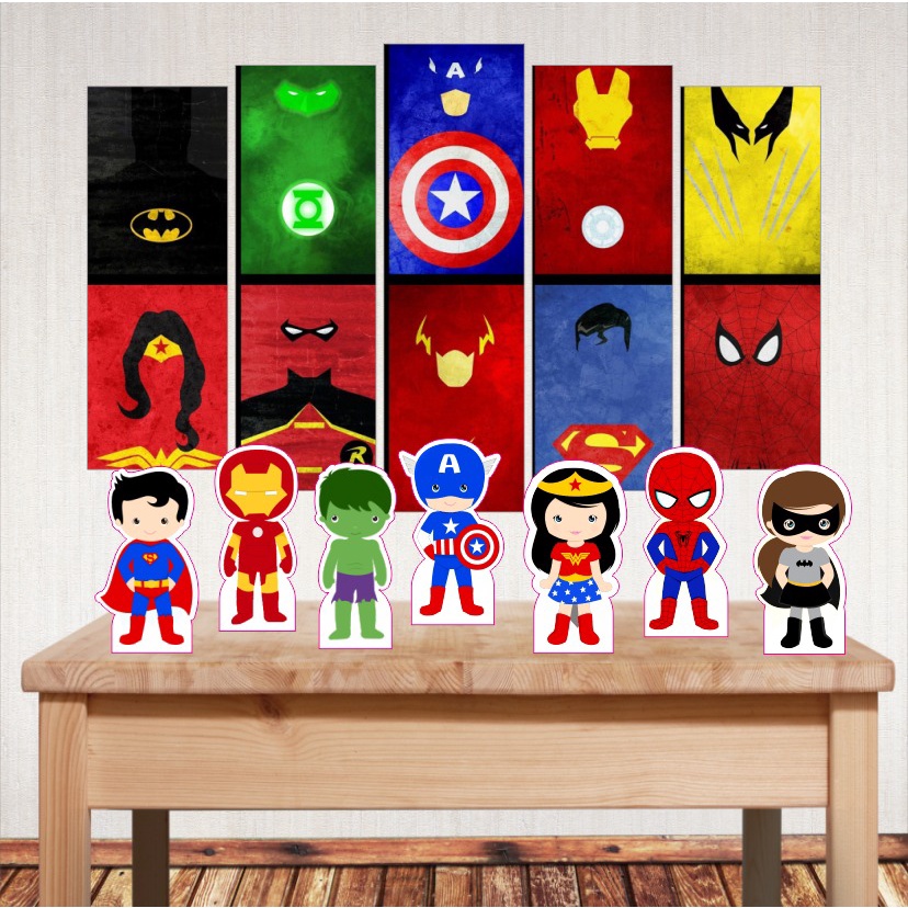 Kit Festa Infantil Heróis Cute com Quadrinhos Mdf + Displays Mesa ...