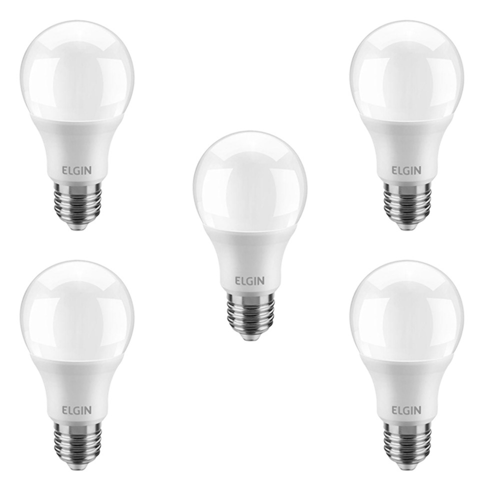 KIT 5 LÂMPADAS LED BULBO 9W BIVOLT E27 BRANCA 6500K ELGIN | Shopee Brasil