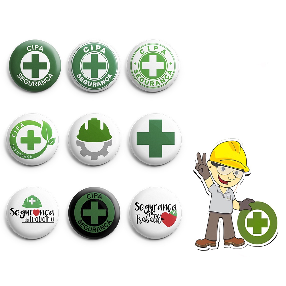 Bottons Segurança Do Trabalho CIPA - Botum / Boton / Broche (3,5cm & 4 ...