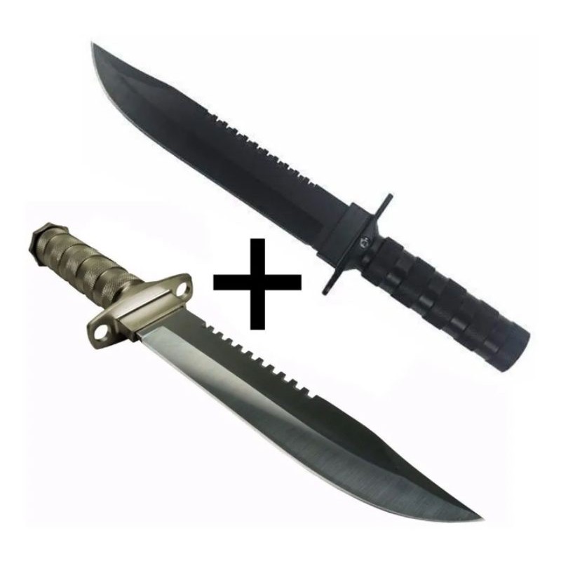 02 facas Táticas Militar Rambo + kit sobrevivência em aço inox com ...