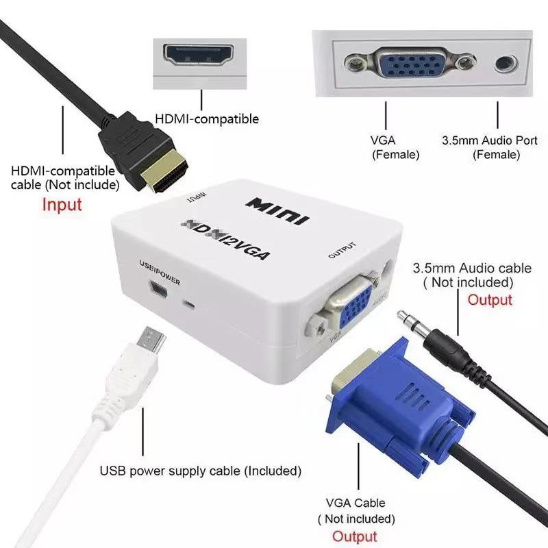 Mini Adaptador Conversor Hdmi P/ Vga Transmite Áudio E Vídeo ...