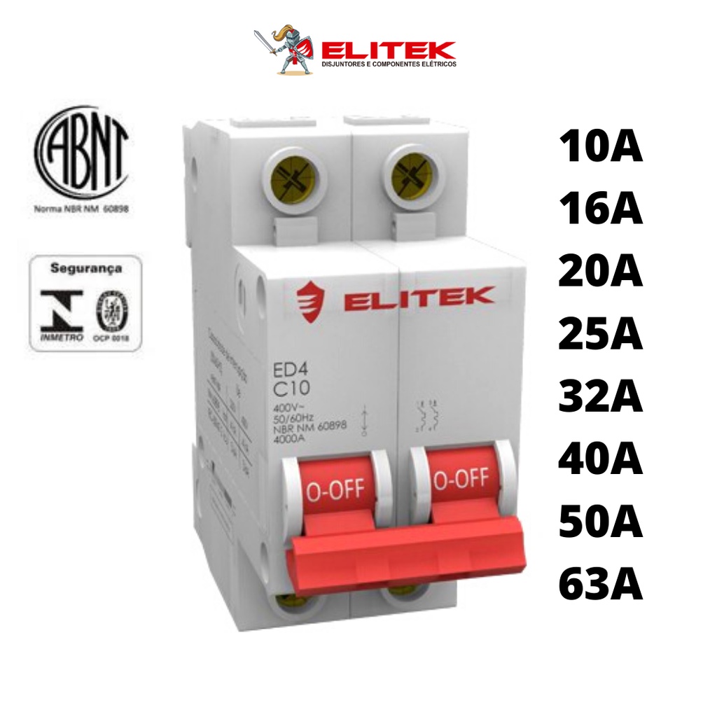 Disjuntor ELITEK Bipolar 10A 16A 20A 25A 32A 40A 50A 63A HOMOLOGADO INMETRO | Shopee Brasil