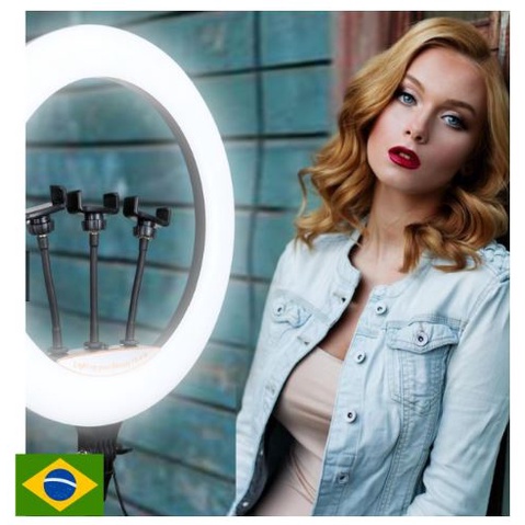 Iluminador Ring Light 45cm 18 Polegadas Tripé 2,1m Controle | Shopee Brasil