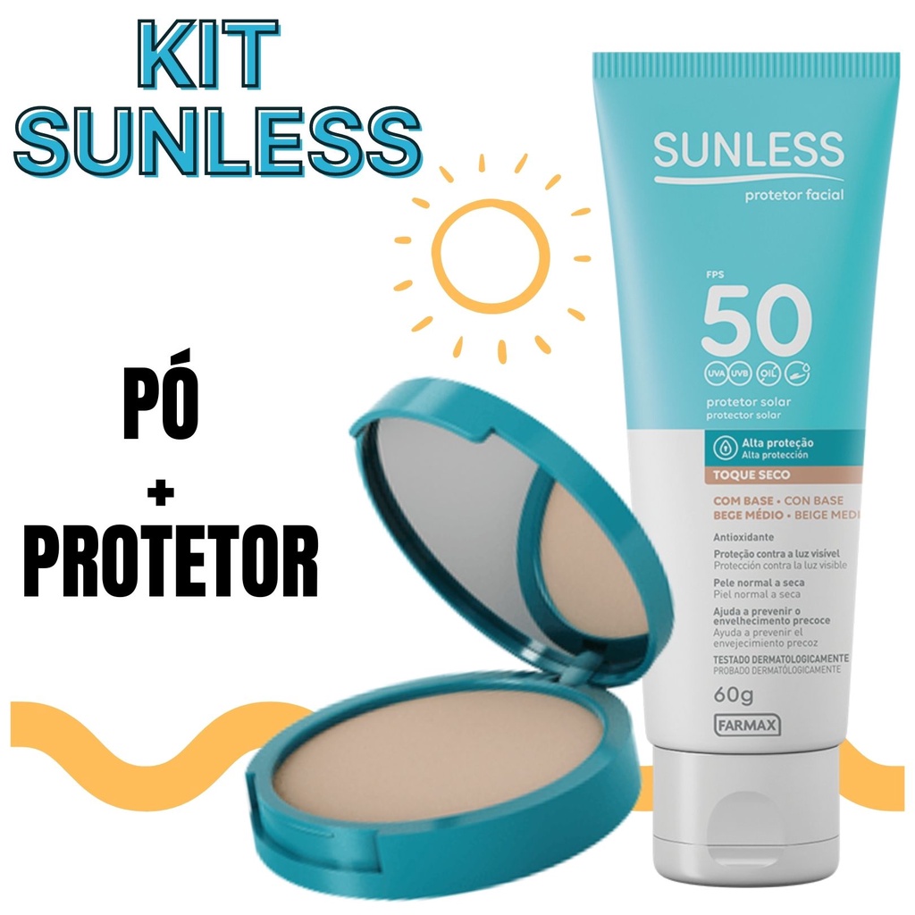 Kit Protetor Solar Facial Pó Compacto Com Cor + Protetor Solar Líquido ...