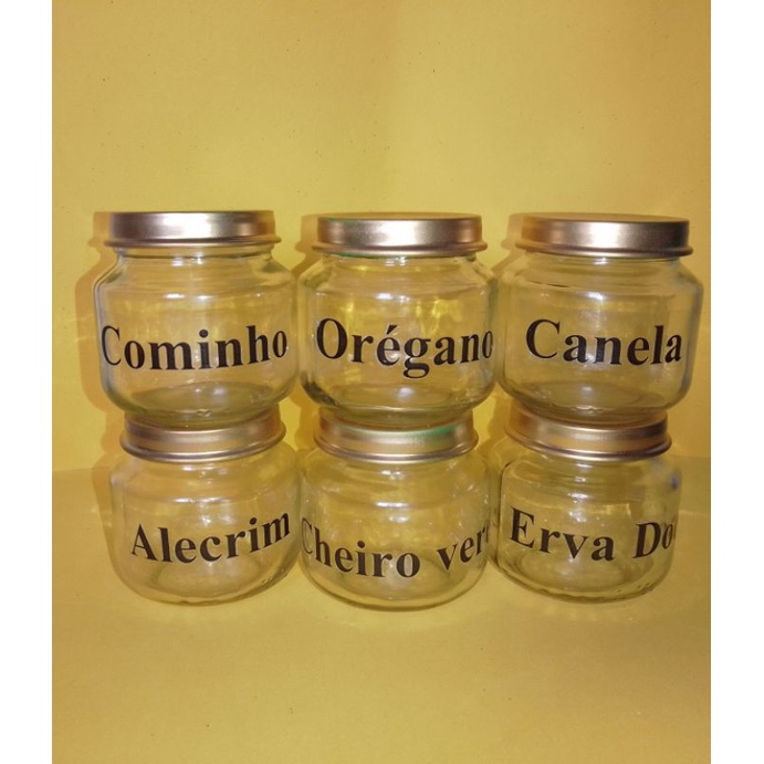 Kit 6 potes de vidro para temperos( escolha os nomes dos temperos ...