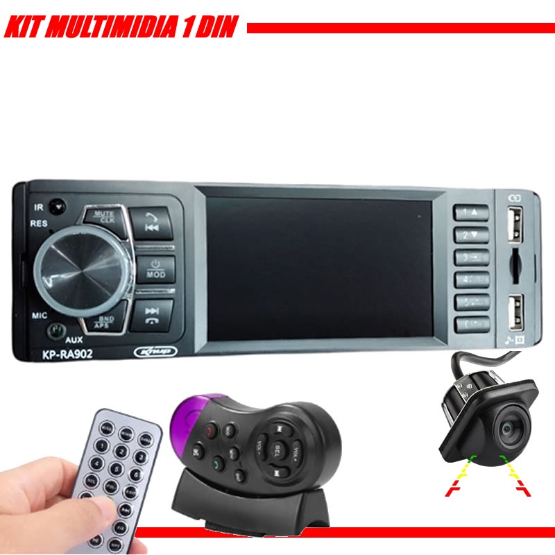 Radio Multimídia Tela 4" 1 Din BT AUX USB FM +Câmera de ré | Shopee Brasil