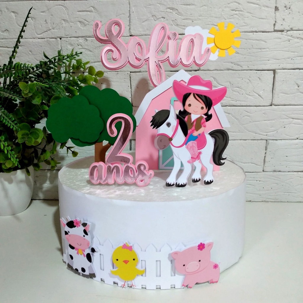 Topper de bolo/topper infantil/topo de bolo/festa fazendinha | Shopee ...