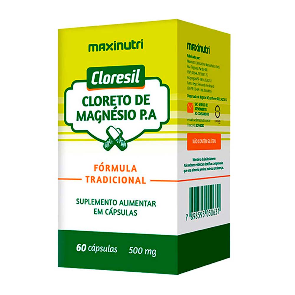 Cloresil Cloreto de Magnésio P.A 500mg 60 Capsulas Maxinutri | Shopee Brasil