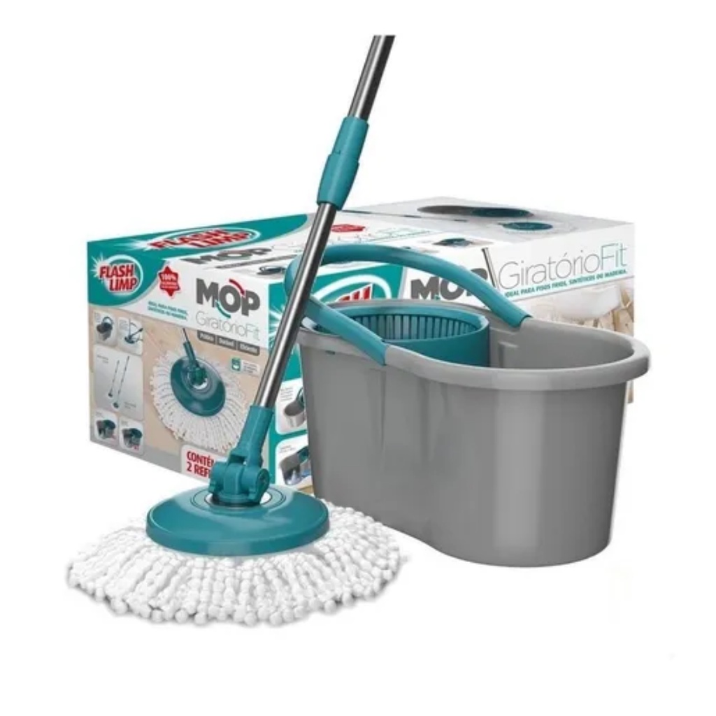 Mop Giratório Fit Esfregão 360 Flash Limp Rodo Limpador de Chão Piso ...