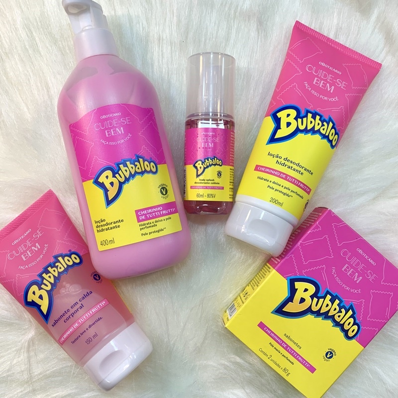 Kit Bubbaloo Boticário, Spray Perfumado, Hidratante corporal 400ml e ...