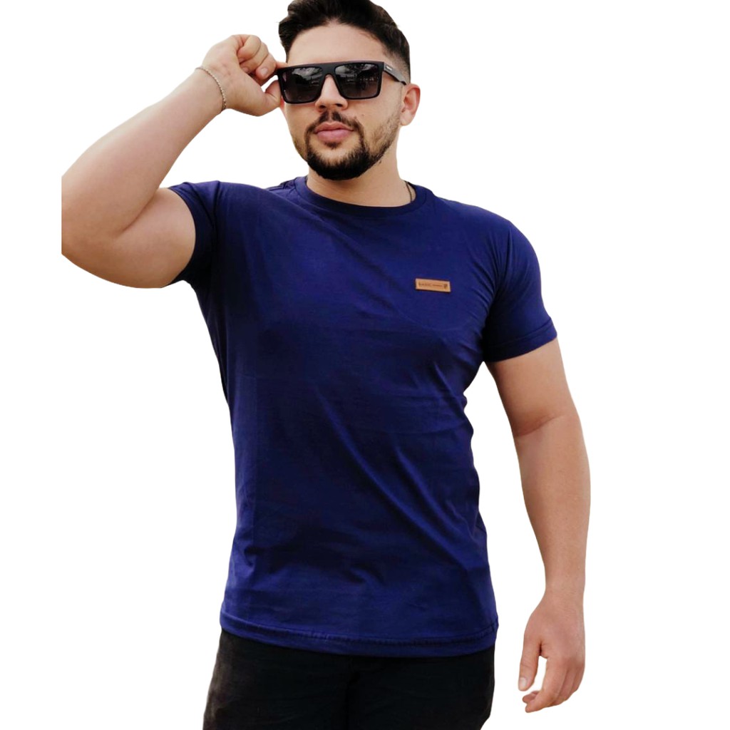 Camisa Masculina Lisa Com Manga Basic Algodão Com Elastano Kit 20 Pc ...