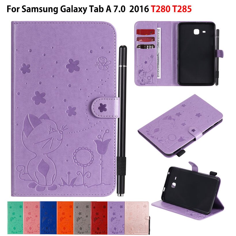SM-T285 Caso Para Samsung Galaxy Tab a6 7.0 2016 T280 T285 Capa Inteligente Tablet Gato Abelha ...