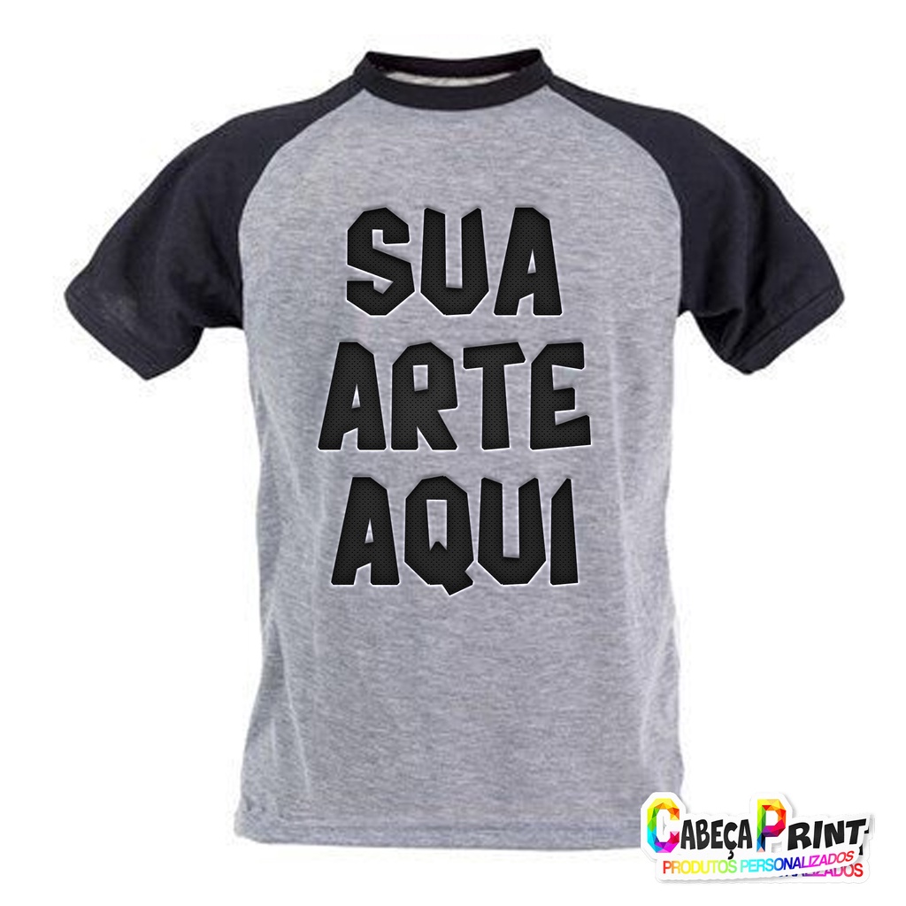 Camiseta Raglan Cinza Mescla Personalizada com sua arte | Shopee Brasil