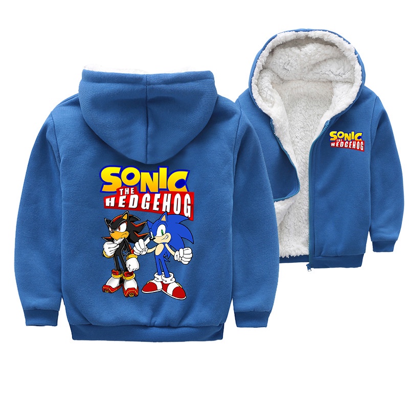 Sonic the Hedgehog Kids Zipper Hoodie Meninos De Casaco Grosso Lamb Lã ...