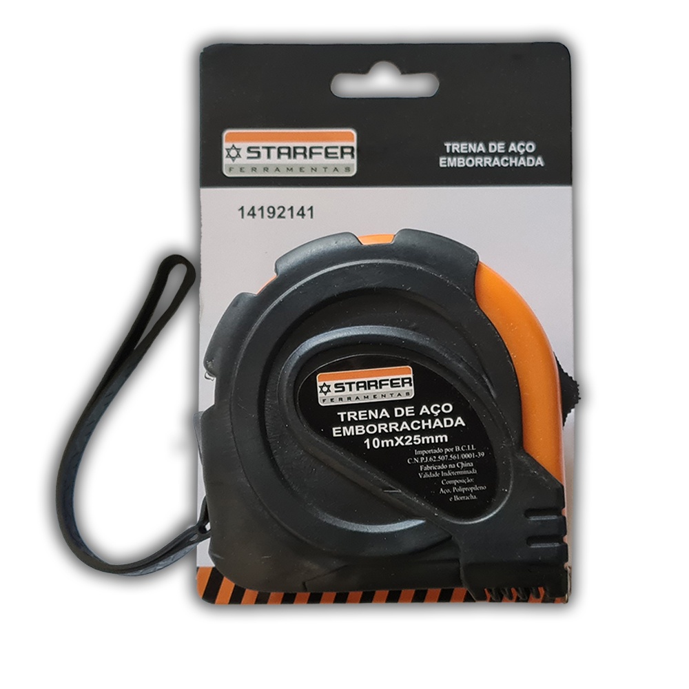 Trena de aço 10 metros X 25MM emborrachada STARFER 14192141 | Shopee Brasil