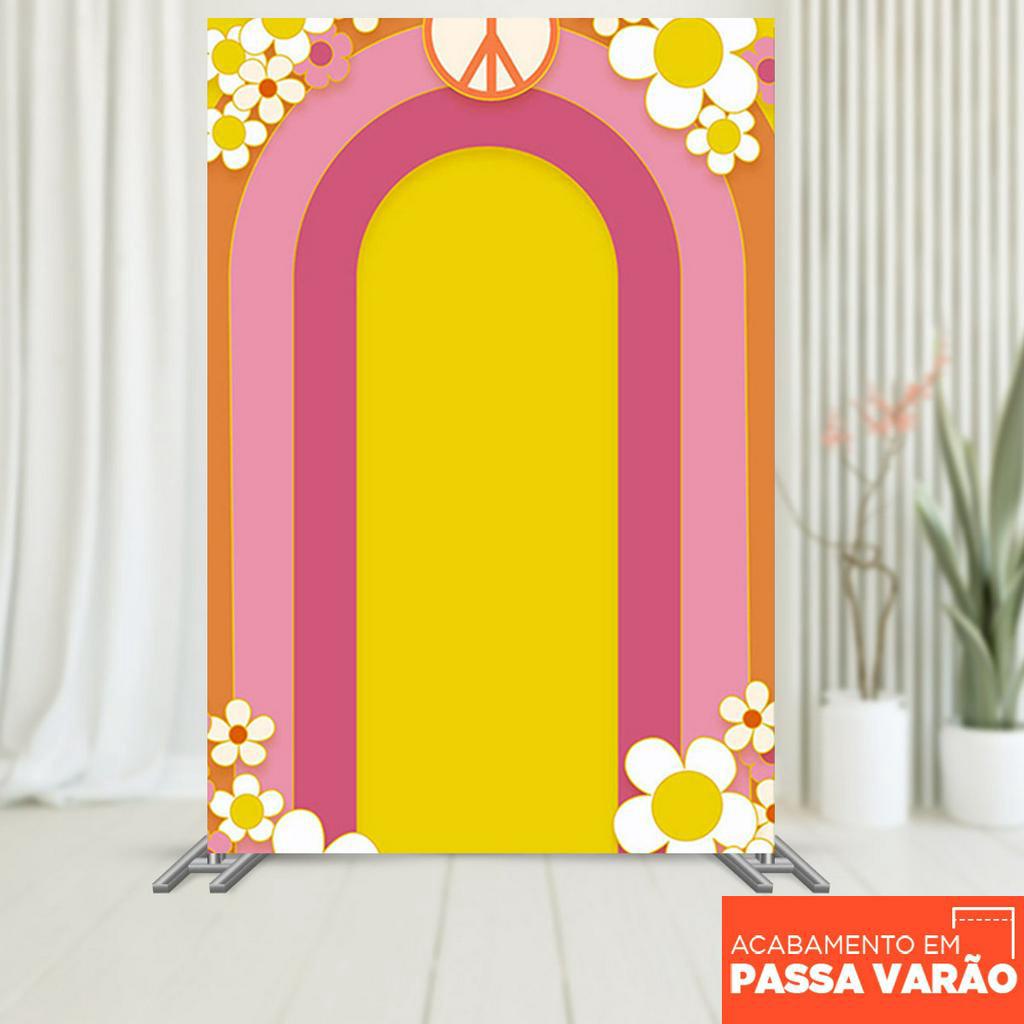 Painel Festa Retangular Margaridas Groovy Vertical Sublimado Tecido 1 ...