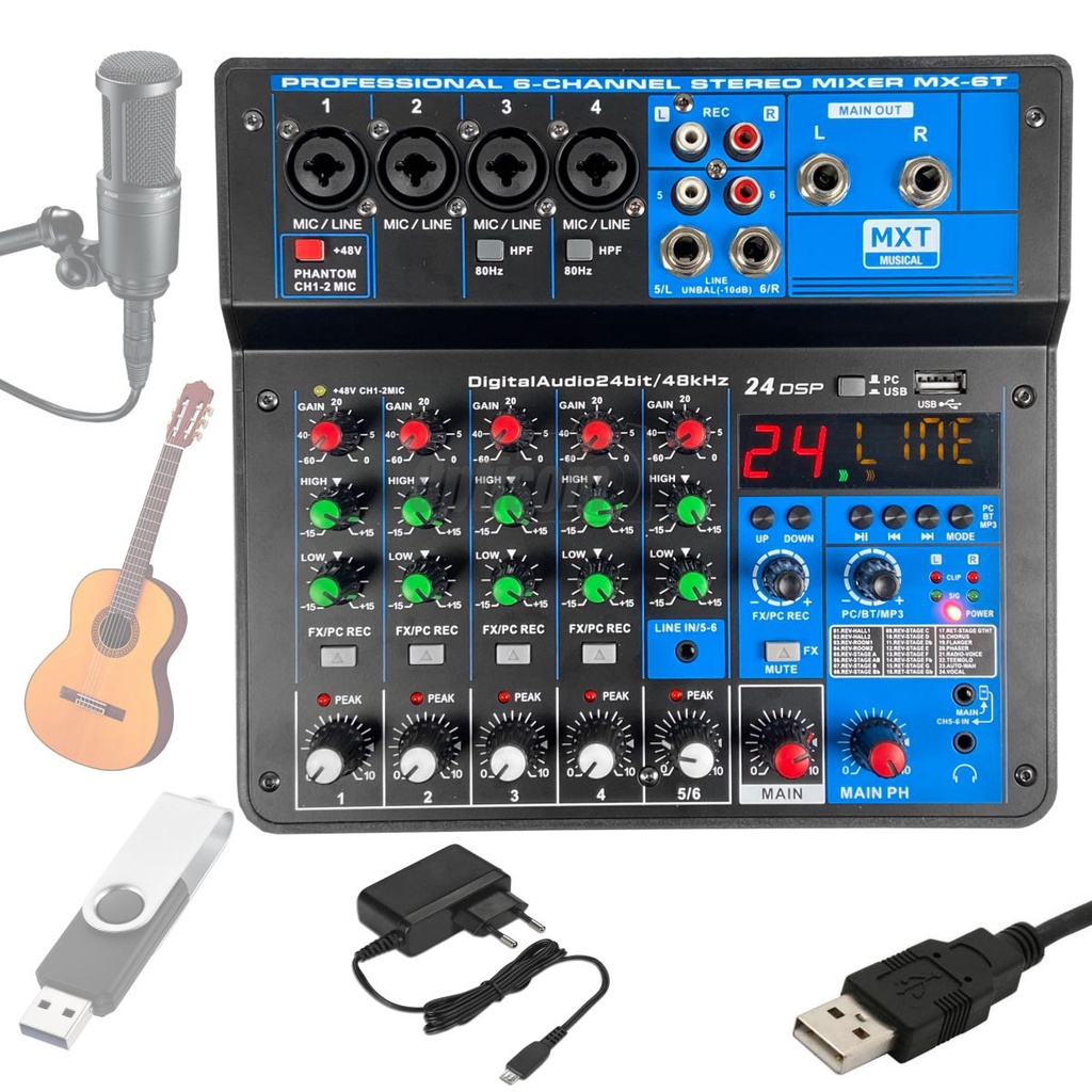Mesa De Som 6 Canais Bluetooth E Interface Usb 24 Efeitos Mxt Mx-6t ...