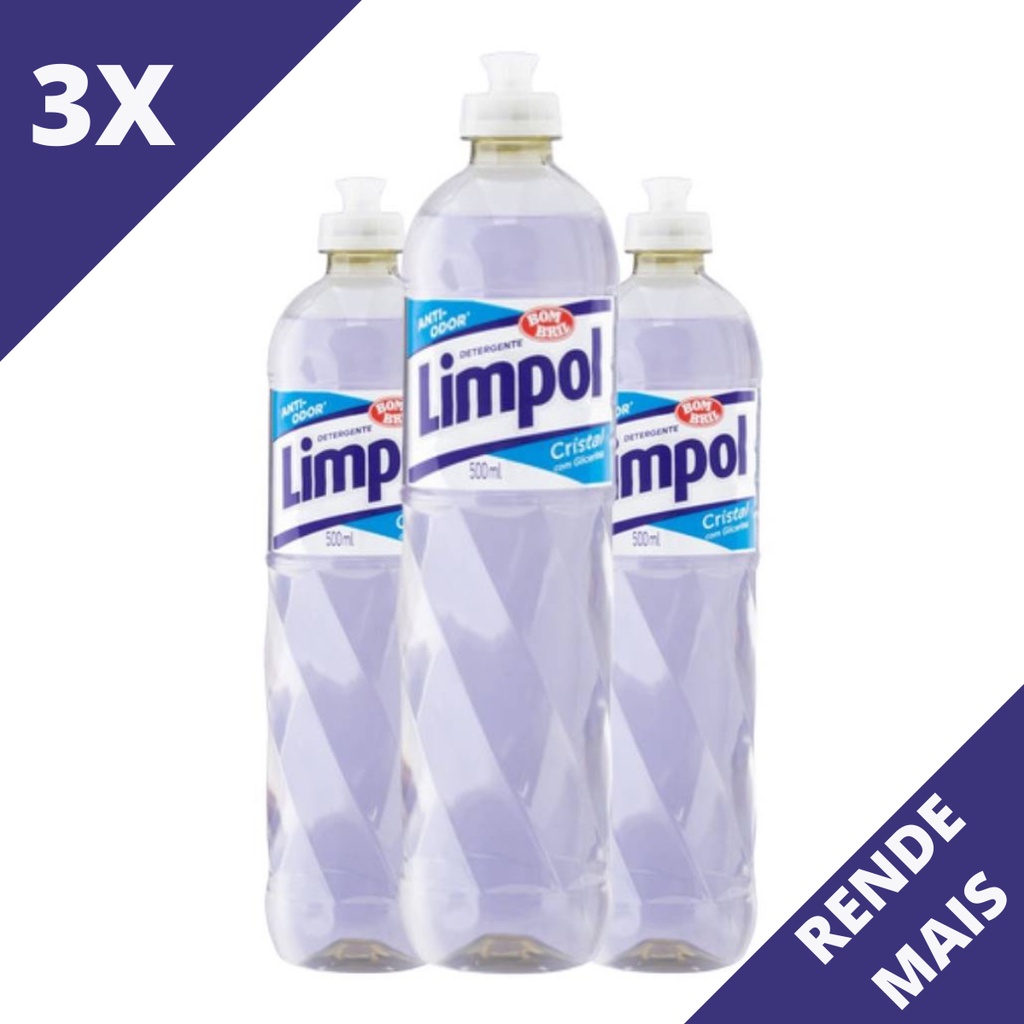 Detergente Limpol Cristal Anti-Odor Kit Com 3 Bombril 500ml | Shopee Brasil