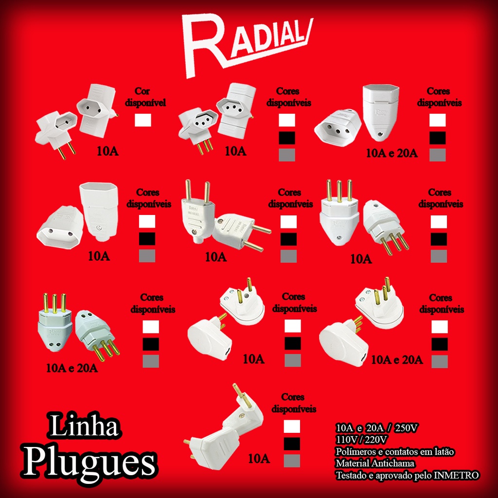 Plugue Tomada 2 Pinos e 3 Pinos 10A/20A Radial | Shopee Brasil