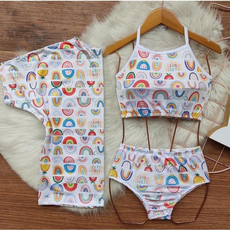 Biquíni + Kimono 3 Peças Para Meninas Estiloso Infantil Moda Praia ...