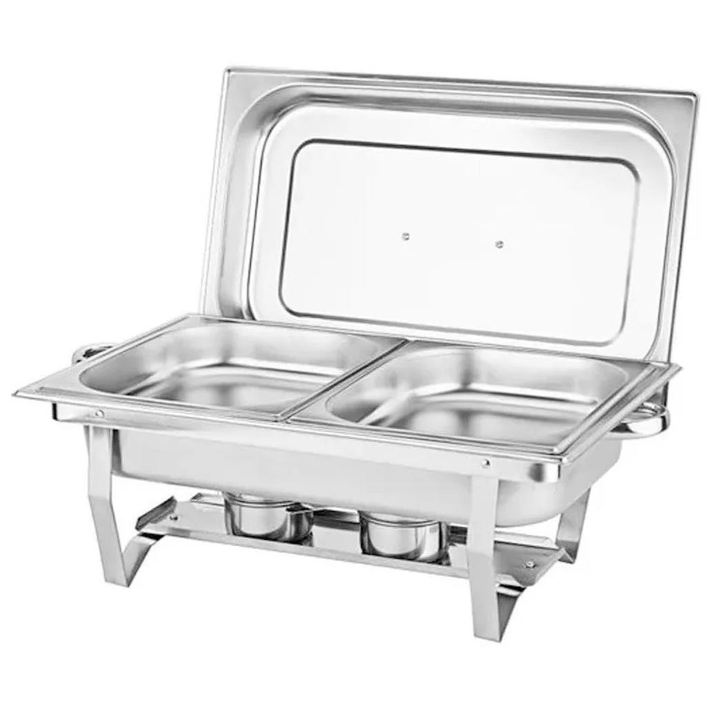 4 Rechaud Duplo Retangular Em Inox 2 Cubas 1/2 9,5L A Alcool | Shopee ...