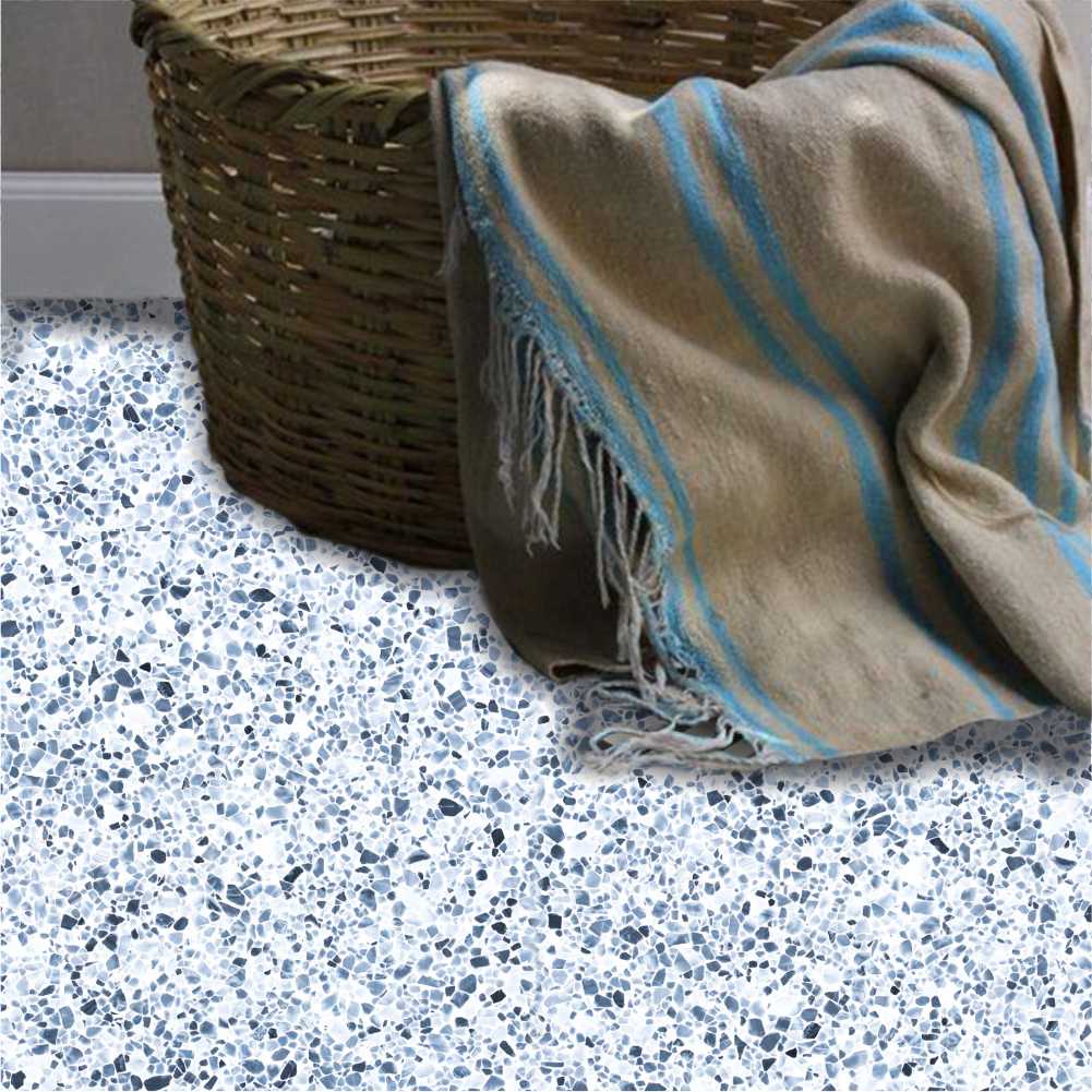 Adesivo piso granilito Terrazzo azul e branco antiderrapante | Shopee ...