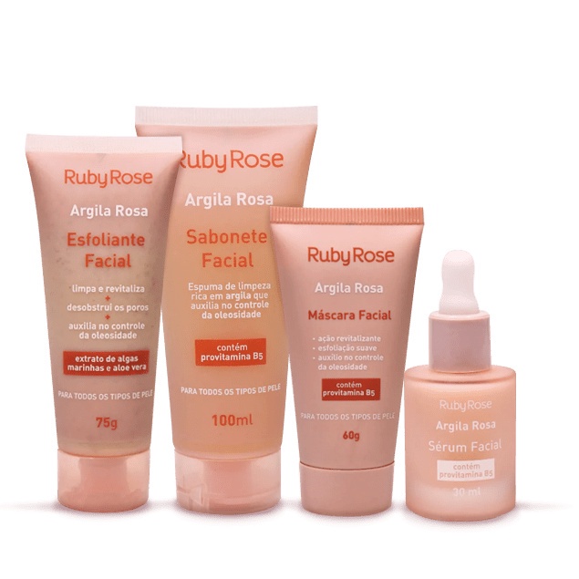 KIT ARGILA ROSA RUBY ROSE 4 PRODUTOS SKINCARE | Shopee Brasil