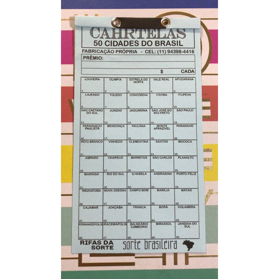 CARTELA DE RIFA 50 CIDADES DO BRASIL, PCT C/ 10 UNIDADES | Shopee Brasil