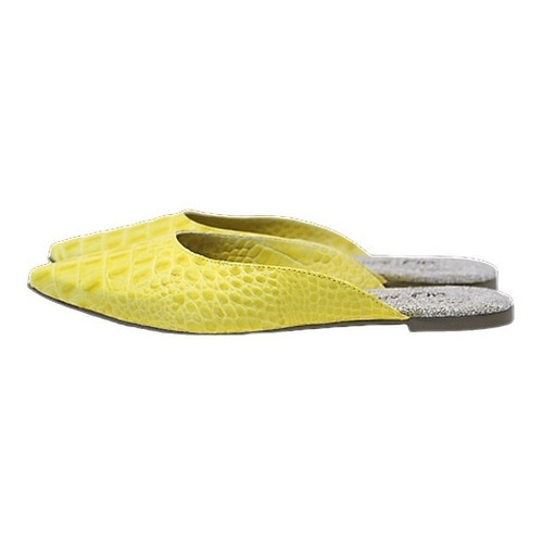 Mule Bico Fino Em Couro Salto Baixo Amarelo | Shopee Brasil