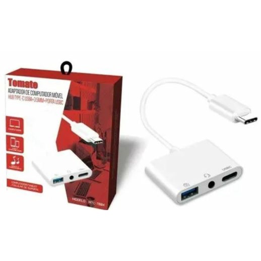 HUB TYPE-C PARA USB + P2 + TYPE-C MTC-7004 - TOMATE | Shopee Brasil