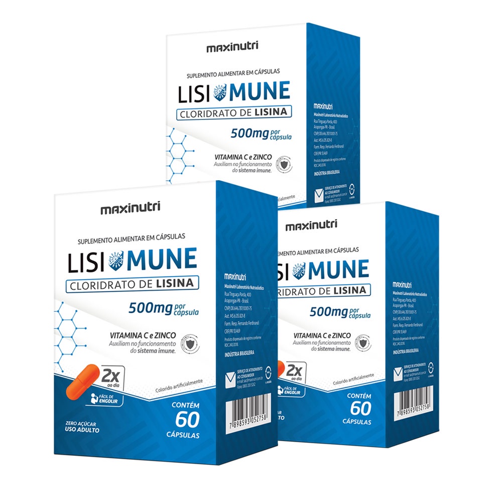 Kit 3 Lisimune 60 Cap Potencializador de Imunidade Maxinutri | Shopee ...