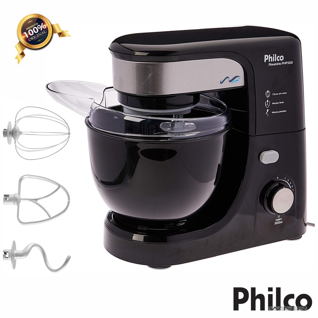 Batedeira Planetária PHILCO PHP500 PRETA 110v com 11 velocidade e turbo | Shopee Brasil