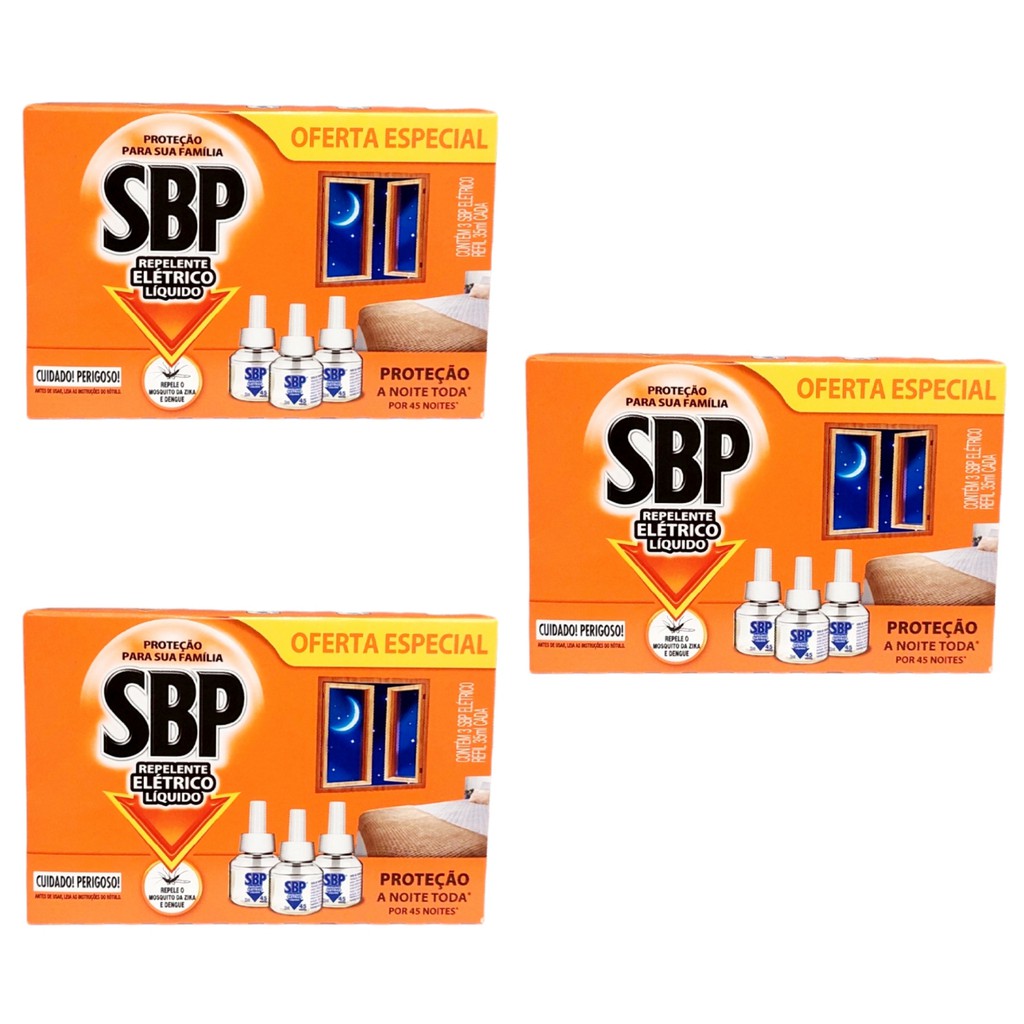Repelente SBP Elétrico Líquido Kit com 9 Refis de 35ml | Shopee Brasil