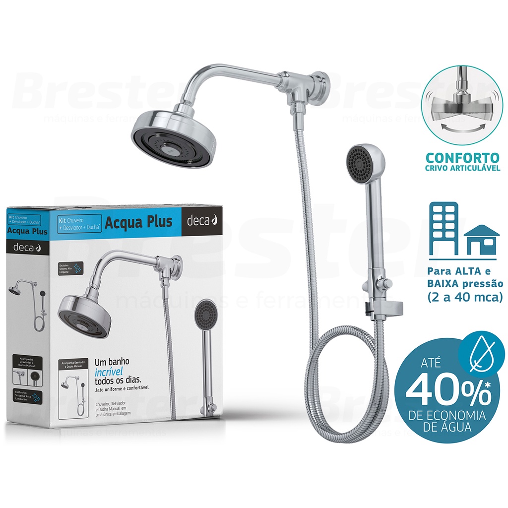 Kit Chuveiro Acqua Plus Com Desviador Universal E Ducha Max Deca 1990.C.STD.KIT | Shopee Brasil