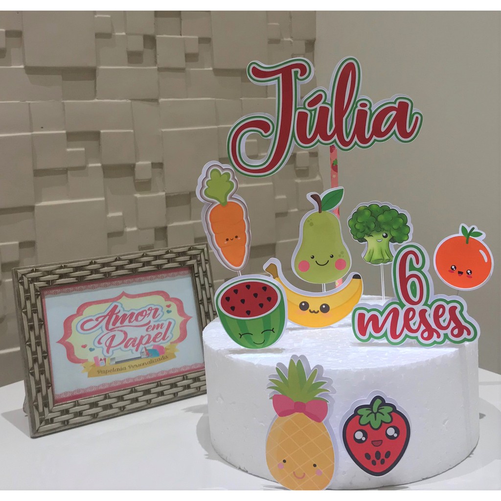 Topper Topo de Bolo Personalizado Tema Frutas e Legumes, Impresso em ...